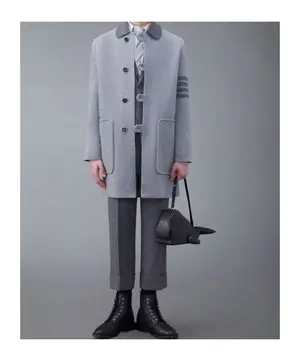 Thom Browne Coat With Stripe Detail And Logo Patch