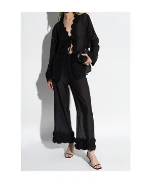 Oseree Floral Appliqué Wide-leg Trousers
