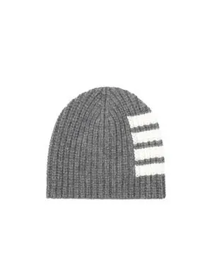 Thom Browne 4-bar Stripe Knitted Beanie - Gray