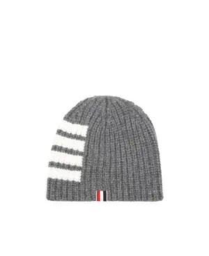 Thom Browne 4-bar Stripe Knitted Beanie - Gray