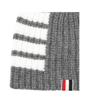 Thom Browne 4-bar Stripe Knitted Beanie - Gray
