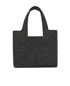 Loewe Logo Embroidered Raffia Tote Bag - Black