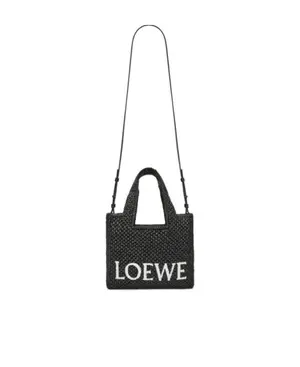 Loewe Logo Embroidered Raffia Tote Bag - Black