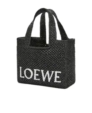 Loewe Logo Embroidered Raffia Tote Bag - Black