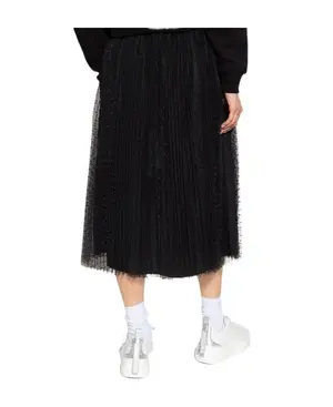 Red Valentino Pleated Tulle Midi Skirt With Polka Dots - Black