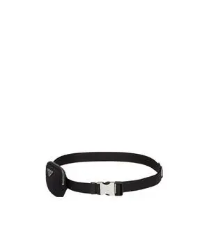 Prada Woven Nylon Belt With Enamel Triangle Logo - Black