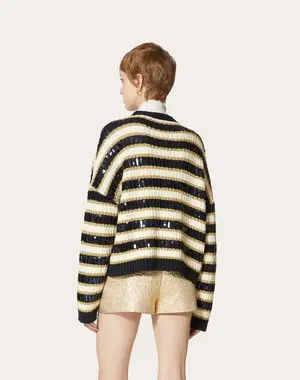 Valentino Garavani Rockstud Striped Sequined Cardigan - Black