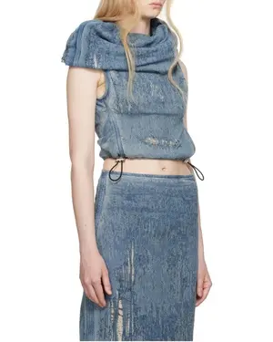 DIESEL® De-vania Fsg Top With Distressed Denim And Drawstring Hem
