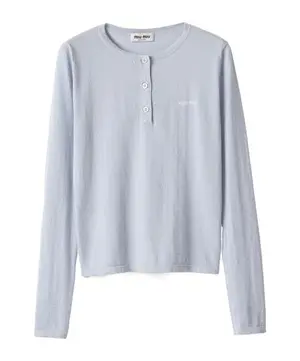 Miu Miu Cashmere Henley Sweater - Sky-blue
