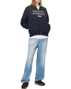 Acne Studios Logo Printed Zip-up Sweatshirt - Black