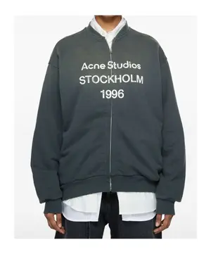 Acne Studios Logo Printed Zip-up Sweatshirt - Black