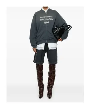 Acne Studios Logo Printed Zip-up Sweatshirt - Black
