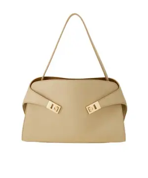 FERRAGAMO Hug Small Shoulder Bag With Gancini Buckle - Stone