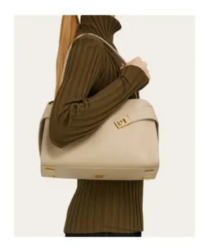 FERRAGAMO Hug Small Shoulder Bag With Gancini Buckle - Stone