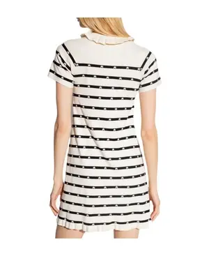 Red Valentino Striped Star Dress With Lotus Leaf Collar