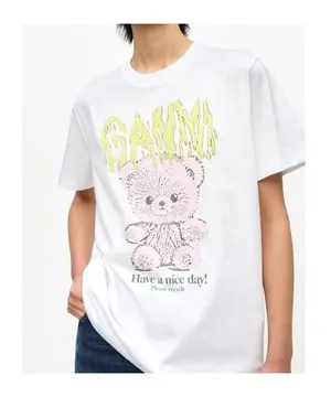 GANNI Logo Printed Crewneck T-shirt