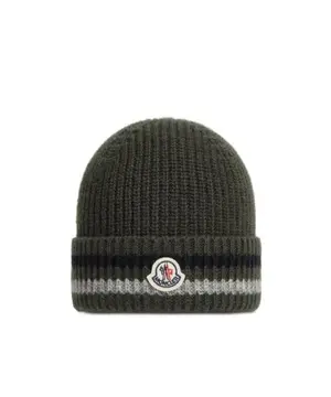 Moncler Striped Wool Beanie - Black