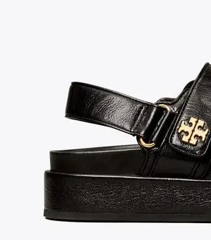Tory Burch Motif Logo Plaque Double Strapped Sandals - Black