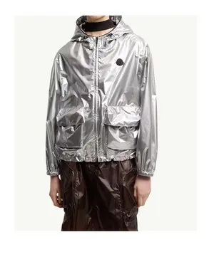 Moncler Ylang Hooded Metallic Zip-up Jacket - Silver