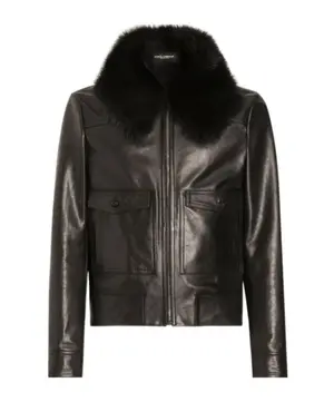 Dolce & Gabbana Leather Fur Collar Zip Jacket