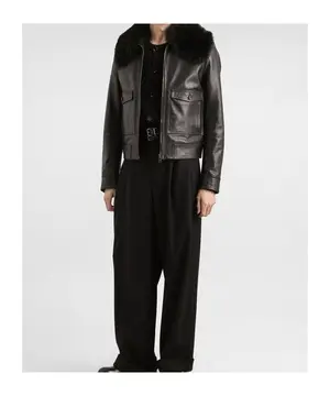 Dolce & Gabbana Leather Fur Collar Zip Jacket