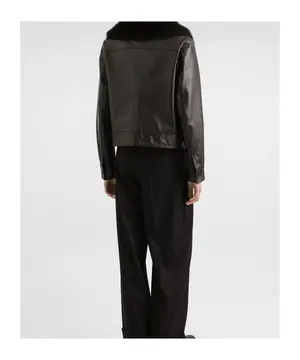 Dolce & Gabbana Leather Fur Collar Zip Jacket