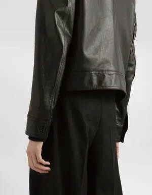 Dolce & Gabbana Leather Fur Collar Zip Jacket