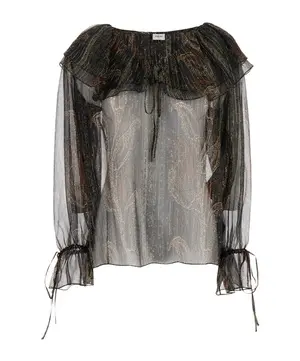 Saint Laurent Long-sleeved Blouse With Tie Detail - Gray