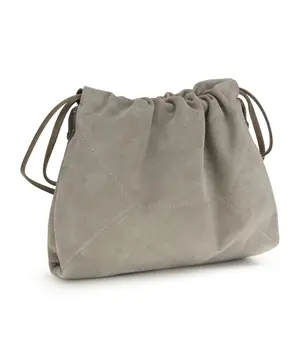 Brunello Cucinelli Gathered Suede Shoulder Bag With Beaded Embellishment - Nude