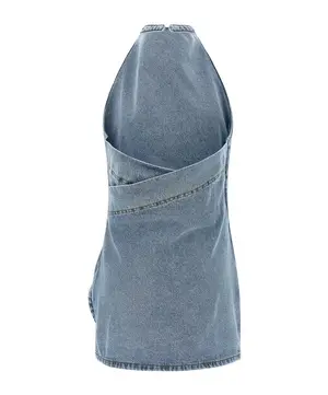 Magda Butrym Sleeveless Denim Dress With Draped Floral Embellishment - Light Blue