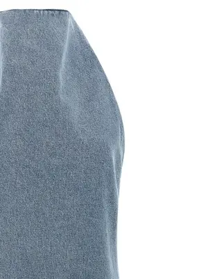 Magda Butrym Sleeveless Denim Dress With Draped Floral Embellishment - Light Blue