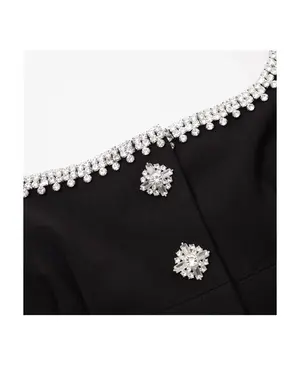 SELF-PORTRAIT Square-neck Embellished Cropped Top