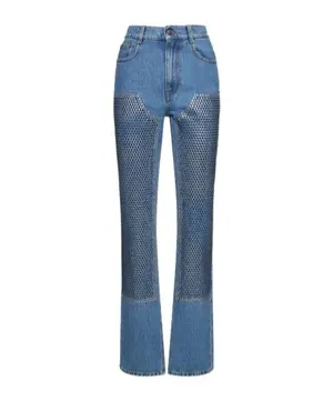 AREA Crystal Embellished Denim Trousers