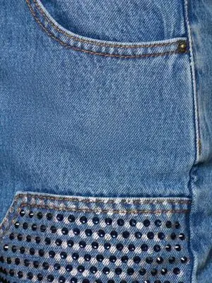 AREA Crystal Embellished Denim Trousers