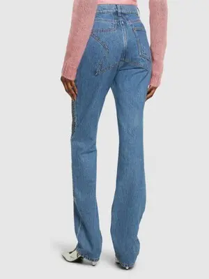 AREA Crystal Embellished Denim Trousers