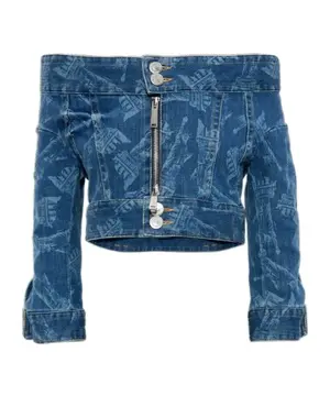Dsquared2 Dsquared2 X Vaquera Off-Shoulder Cropped Denim Jacket Navy