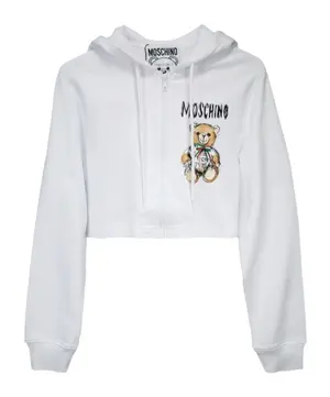 Moschino Teddy Bear Print Cropped Zip-up Hoodie - White