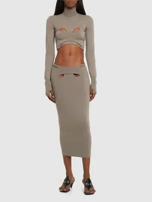 DION LEE Cutout Knit Turtleneck Cropped Top