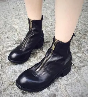 Guidi Front Zip Ankle Boots - Black
