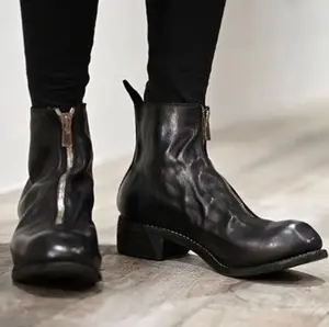 Guidi Front Zip Ankle Boots - Black