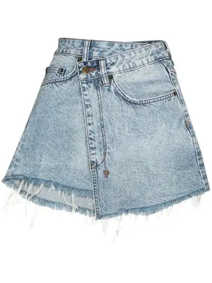 Ksubi Asymmetrical Frayed Denim Mini Skirt - Blue