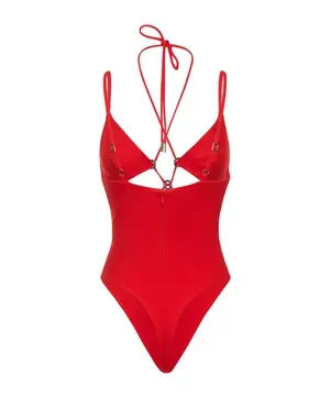 AREA Embellished Cut-out Jumpsuit - Red