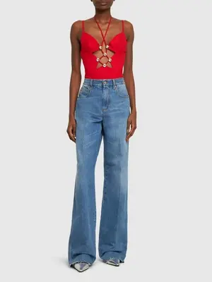 AREA Embellished Cut-out Jumpsuit - Red