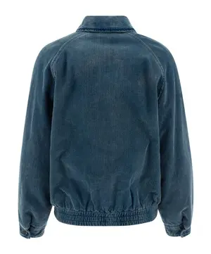 Miu Miu Logo Detailed Zip-up Jacket - Blue