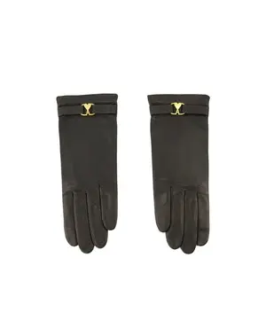 Ami Leather Gloves With Gold Tone Logo Detail - Black