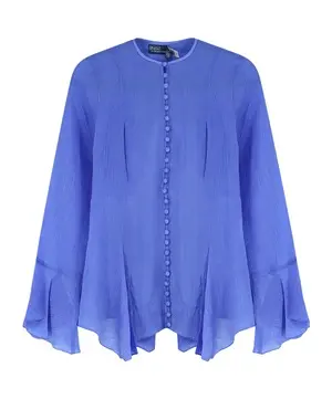 Polo Ralph Lauren Crinkled Button-front Top With Flared Cuffs - No