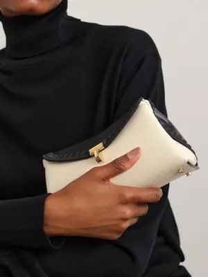 TOTEME T-lock Embroidered Mini Clutch Bag - Beige/black