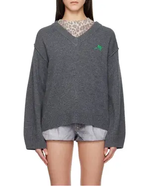 GANNI V-neck Long Sleeve Jumper - Black