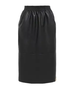 Chloé Leather Knee-length Pencil Skirt With Gold Logo Detail - Onyx