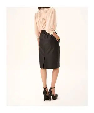 Chloé Leather Knee-length Pencil Skirt With Gold Logo Detail